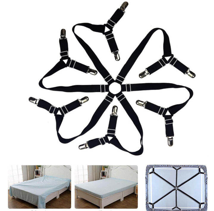 Bed Sheet Clips Adjustable Sheet Straps Suspenders Gripper Fastener 6 ...