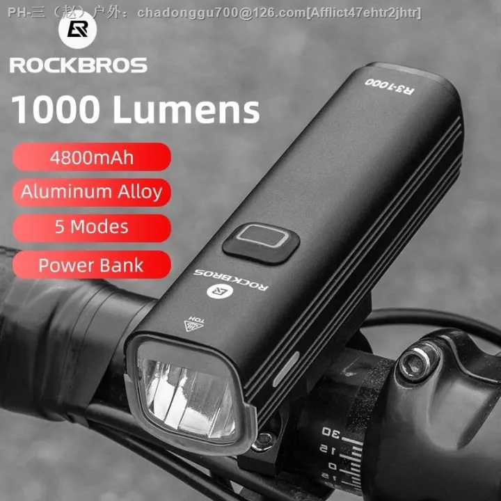 ♠ ROCKBROS Bike Light 1000 Lumens LED USB Rechargeable Flashlight Headlight Night Cycling Lamp ...