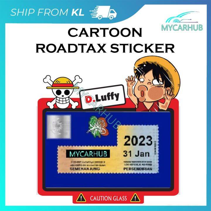 Cartoon Roadtax Sticker One Piece Luffy Stick Windscreen / Pelekat Cute ...