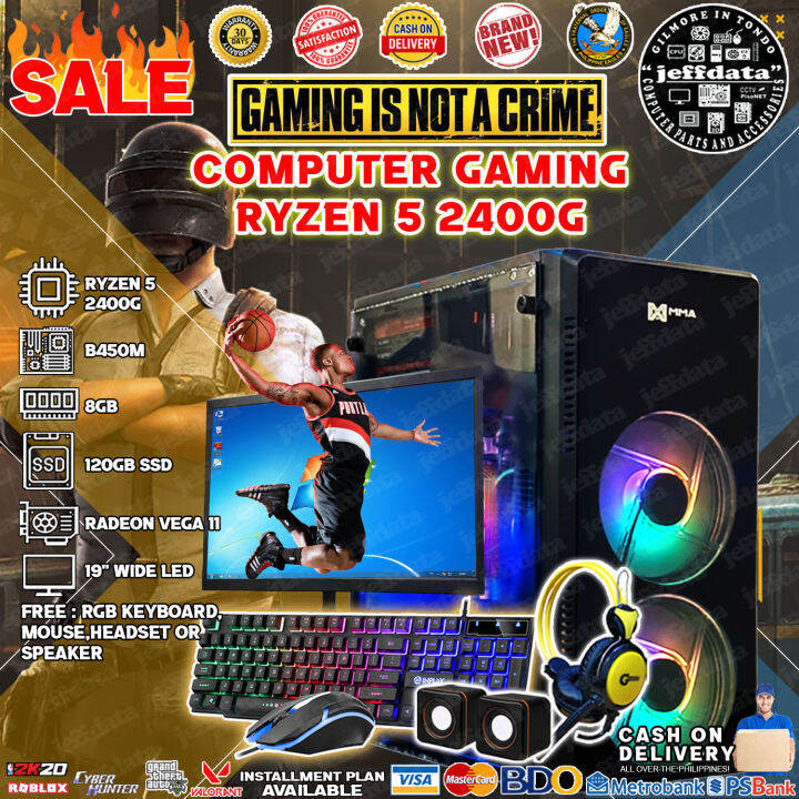 Gaming Computer Set Ryzen 5 2400g b450m 8gb ram 120gb ssd Radeon Vega 11 19"wide led monitor led ...