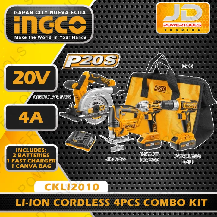 INGCO Lithium-Ion Cordless 4PCS COMBO KIT (CKLI2010) | Lazada PH