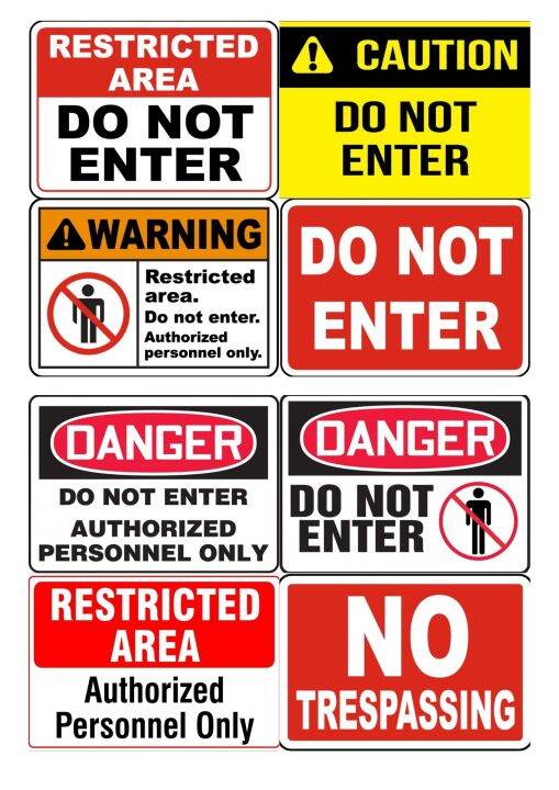 Restricted Area No Trespassing Do Not Enter Signages Laminated A4