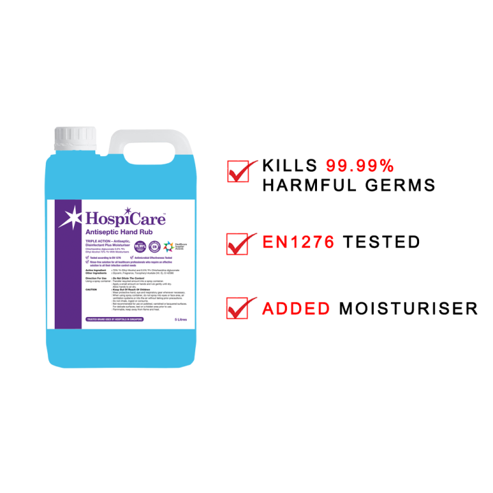 HospiCare Antiseptic Hand Rub 5 Litres w/ 70% Ethyl Alcohol & 0.5% ...