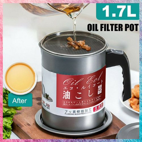 1.7L Stainless Steel Lard Tank Oil Filter Pot Large Capacity Filter Oil ...