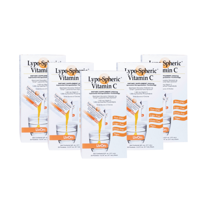 5 Boxes Lypo–Spheric Vitamin C – 1,000 mg Vitamin C & 1,000 mg Essential Phospholipids Per ...