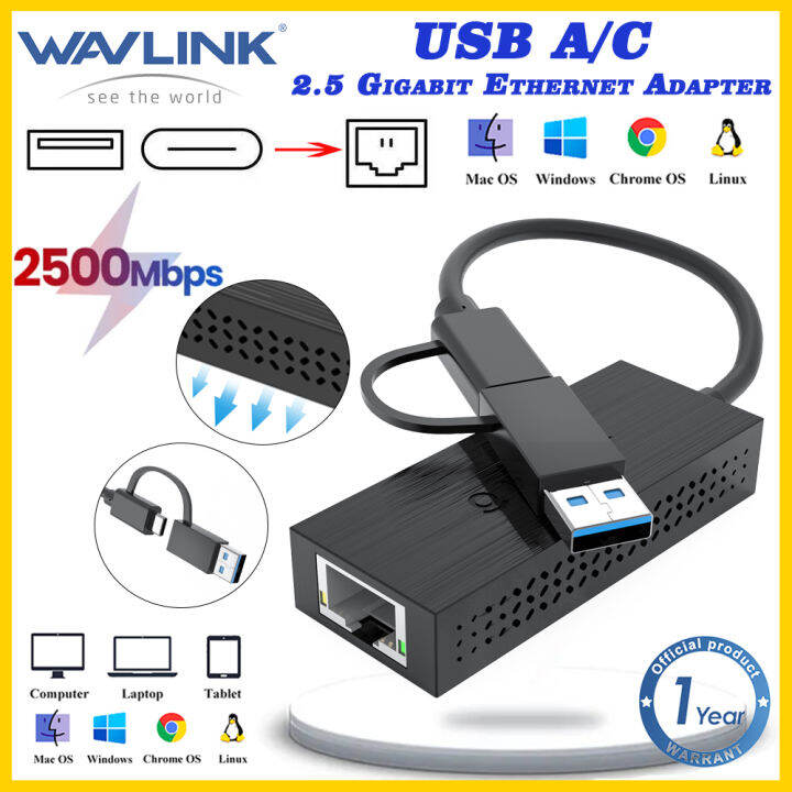 Wavlink USB A/USB C TO 2.5G Ethernet Adapter 2-in-1 USB 3.2 Type-A ...