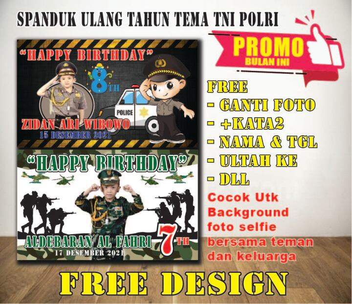 SPANDUK ULANG TAHUN TEMA TNI & POLRI (banyak pilihan design) | Lazada ...