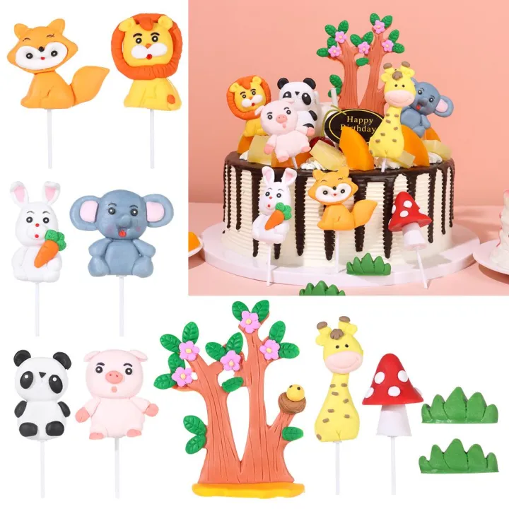 ROVE Cute Cartoon Zoo Animal Resin Birthday Party Supplies Safari ...