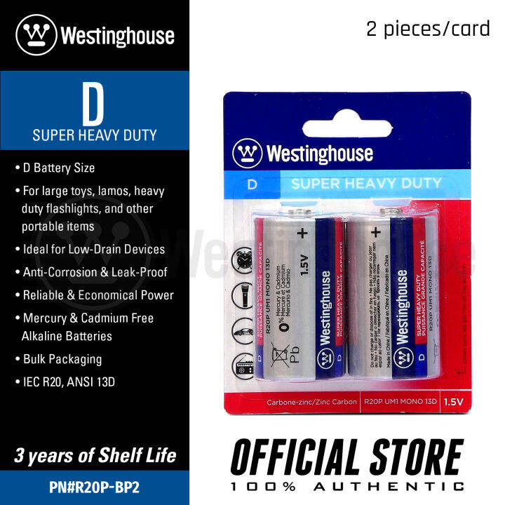 Westinghouse Super Heavy Duty Batteries 1.5V IEC R20, ANSI 13D, D ...