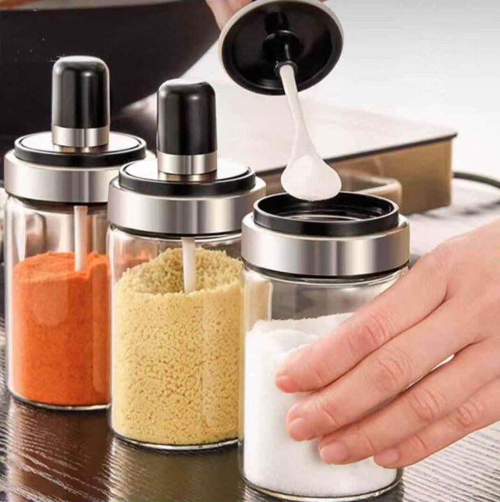 1PCS Seasoning Bottle Dispensers Glass Spice Canister With Lid and ...