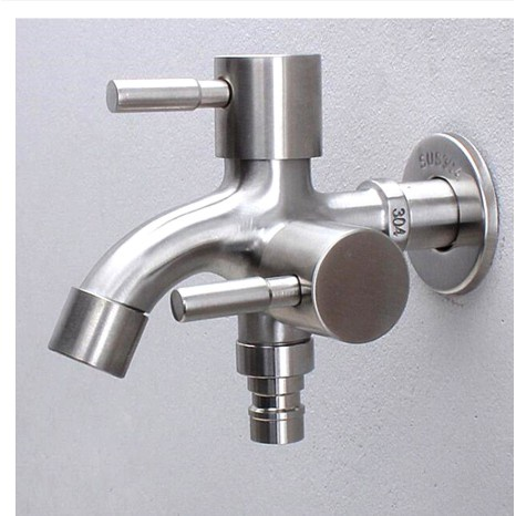 Double Faucet SUS304 Stainless Steel Two Way Valve Bibcock Faucet ...