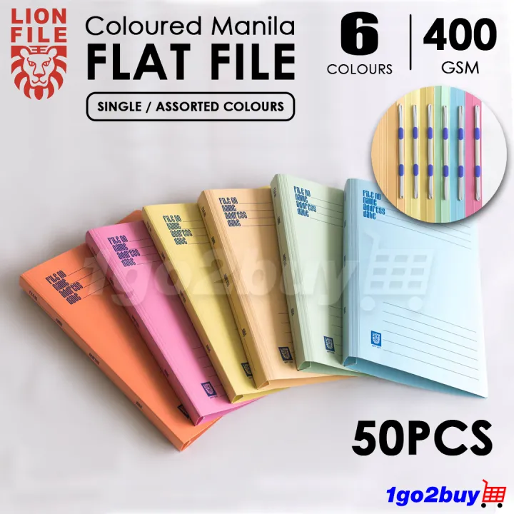 Lion File Flat File Assorted Colours Manila Files 400gsm Premium with ...