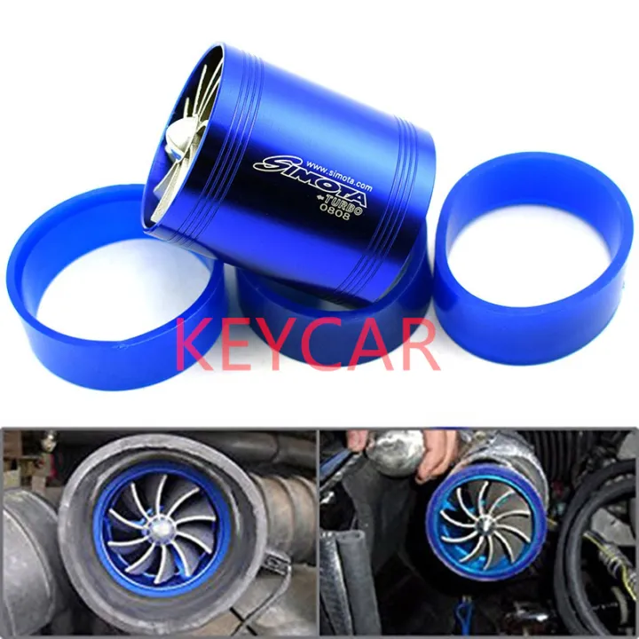 Blue Simota Double Turbine Turbo Charger Air Intake Gas Fuel Gas Saver ...