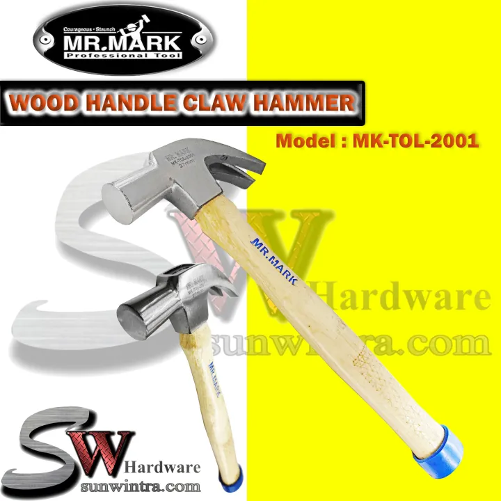 Mr Mark Solid Wood Handle Claw Hammer 24 oz. Wood Handle Nail Hexagonal ...