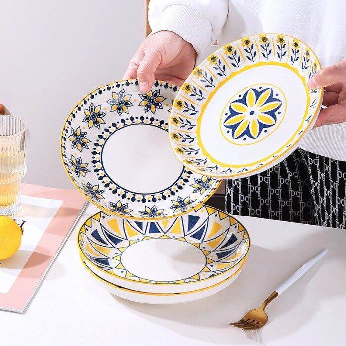 Japanese YELO plate piring makan keramik motif jepang kuning astetik ...