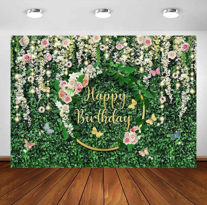 Greenery Happy Birthday Backdrop Jungle Safari Grassland Birthday Party ...