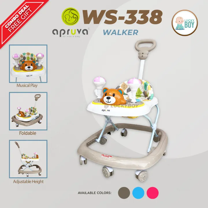 Apruva WS-338 Brown with Push Bar Handle Walker for baby | Lazada PH