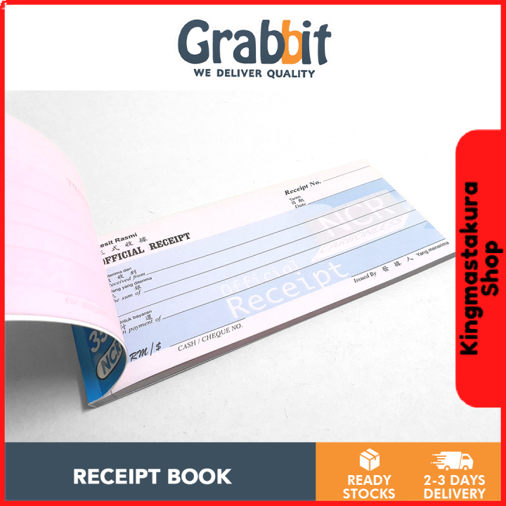 GRABBIT Official Receipt Book NCR Carbonless 2ply | Buku Resit GRAB Barang sewa rumah | Lazada