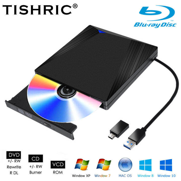 TISHRIC Blu Ray USB3.0ภายนอกไดรฟ์ออปติคอล Burner 3D Blu-Ray Burner Reader Writer Slim BD CD DVD ...