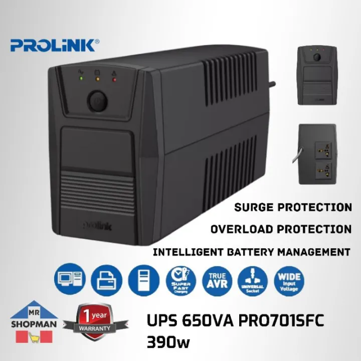 Prolink UPS Backup PRO701SFC / PRO700SFC 650Va 390W Uninterrupted Power ...