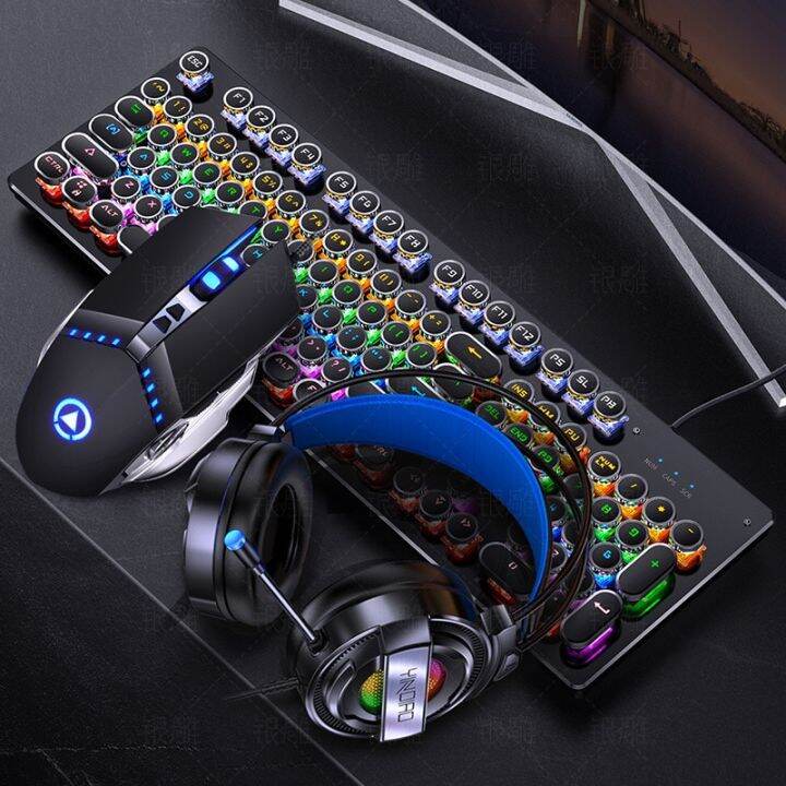 Mechanical Keyboard Black Axis Blue Switch Retro Punk Gaming Keyboard ...