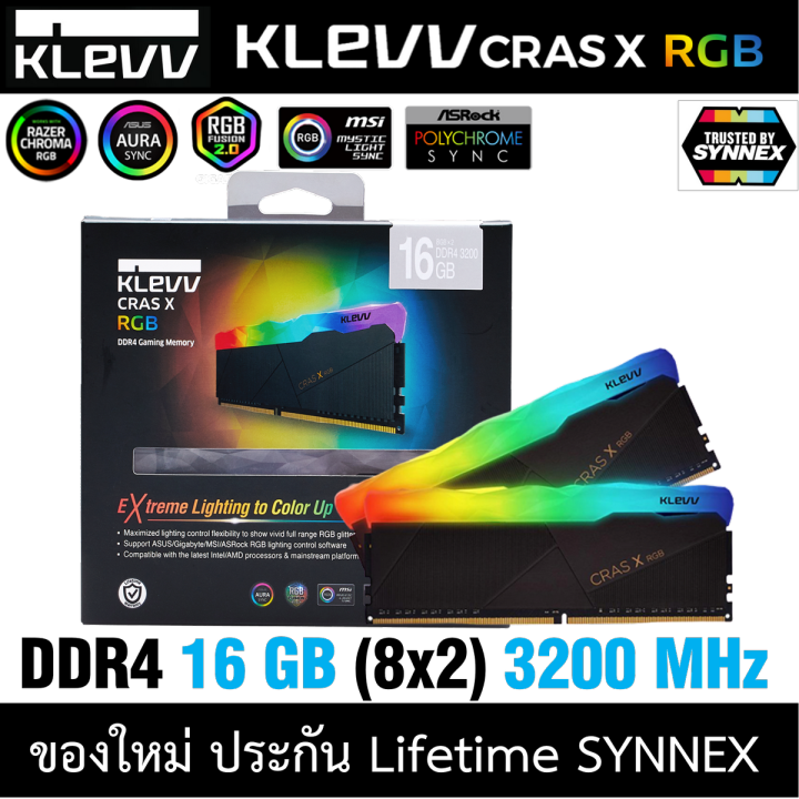 RAM KLEVV CRAS X RGB 16GB (8GBx2) 3200MHz DDR4 (KD48GU880-32A160X) | Lazada.co.th