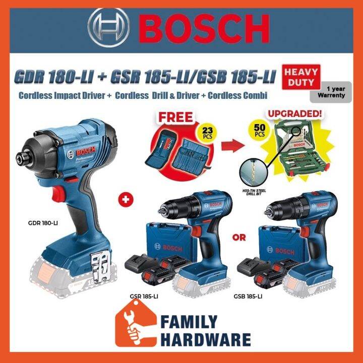 BOSCH 18V GDR 180-LI Cordless Impact Driver GSB 185-LI Cordless Combi ...