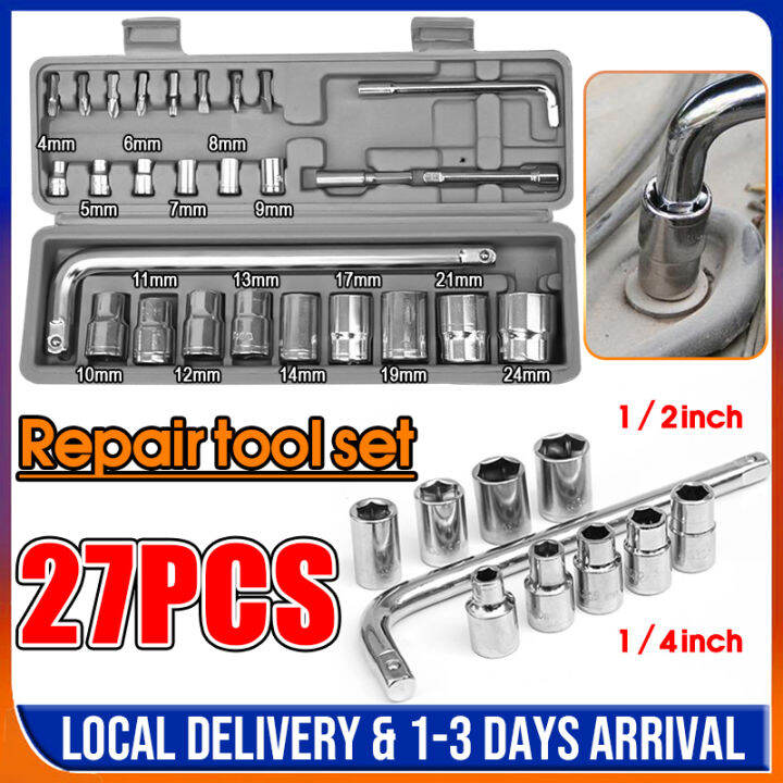 27pcs Combination Socket Wrench Box Set Wrench Adapter Set Spanner ...