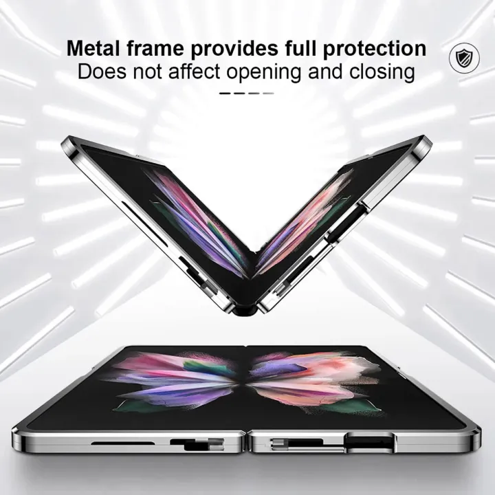 Magnetic Metal Frame Double Sided Glass Case For Samsung Galaxy Z Fold