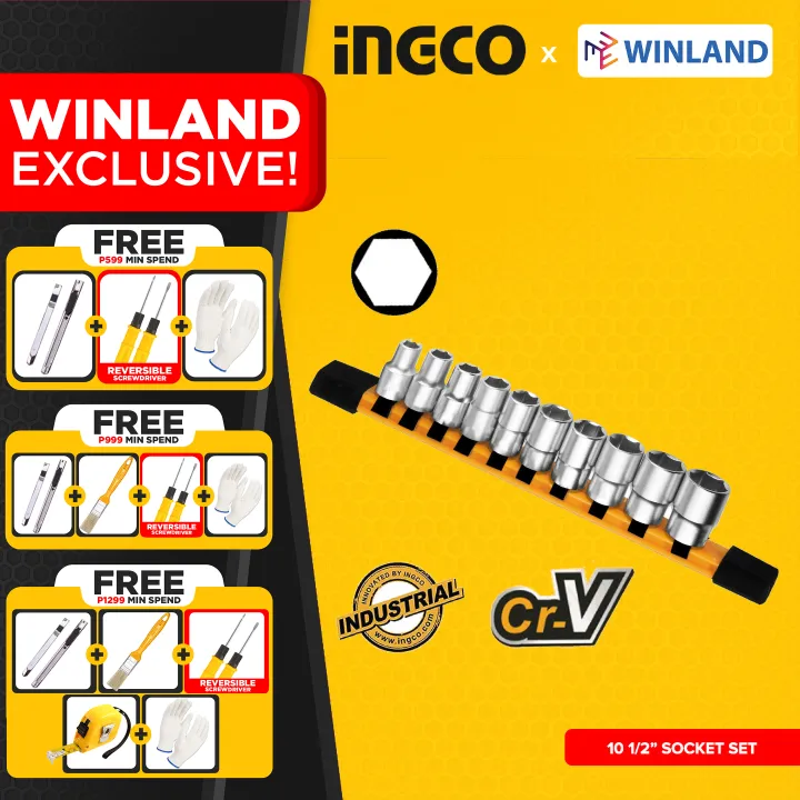 INGCO by Winland Industrial 10pcs 1/2" Socket Set HKTS12103 | Lazada PH