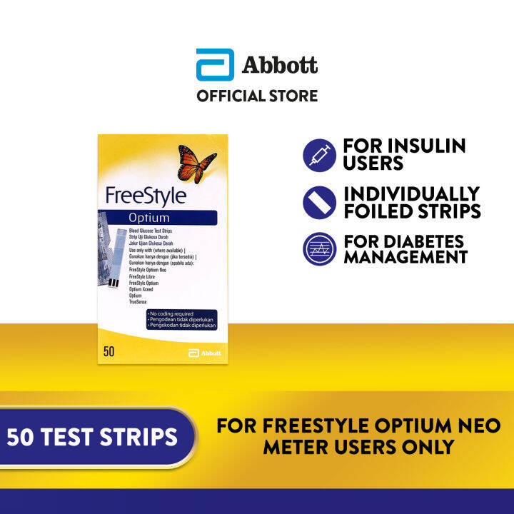 FreeStyle Optium Blood Glucose Test Strips 50s for Diabetes Management ...