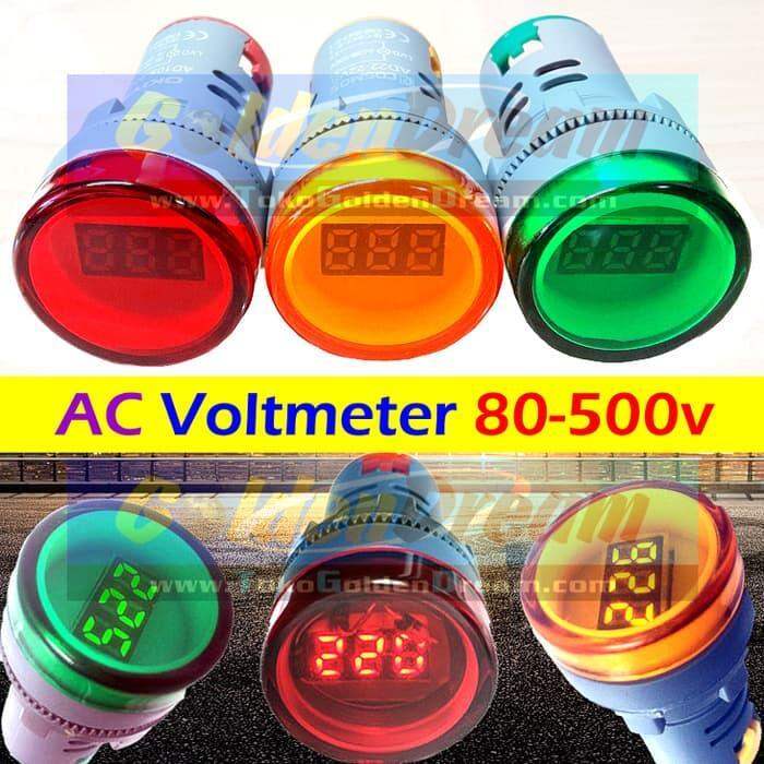 22mm AC Voltmeter Bulat Mini 80-500V Indikator Volt Tegangan PLN Volt ...