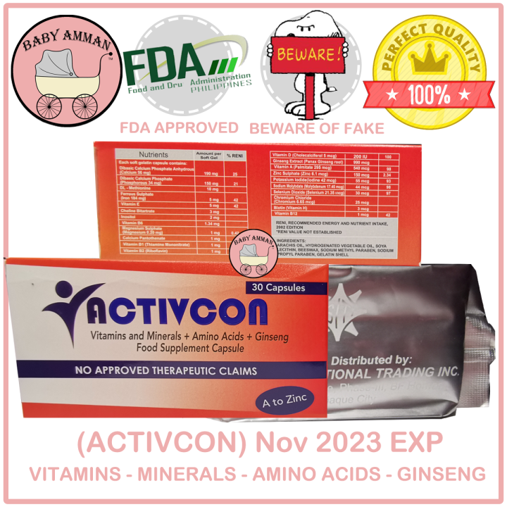 ACTIVCON 30 Capsules Vitamin and Minerals +Amino Acids + Ginseng A to ...
