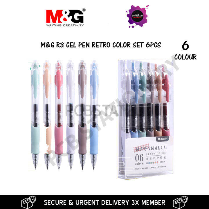 M&G R3 Gel Pen Retro Color Set 6pcs/set (Burgundy, Light Brown, Coffee, Dark Green, Lake Blue ...