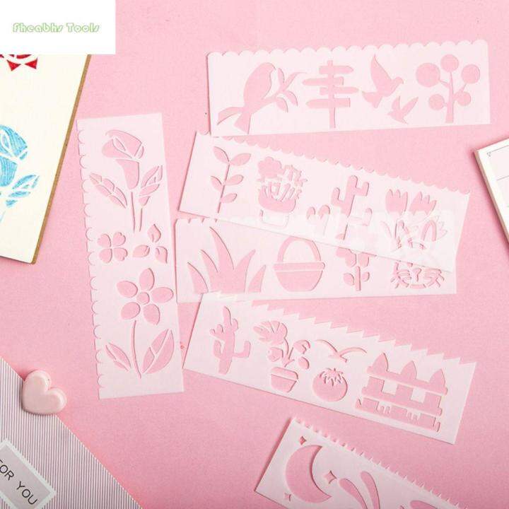 FHEABHS 8Pcs/set Hollowed School Office Copy Stencil Hand Painted ...
