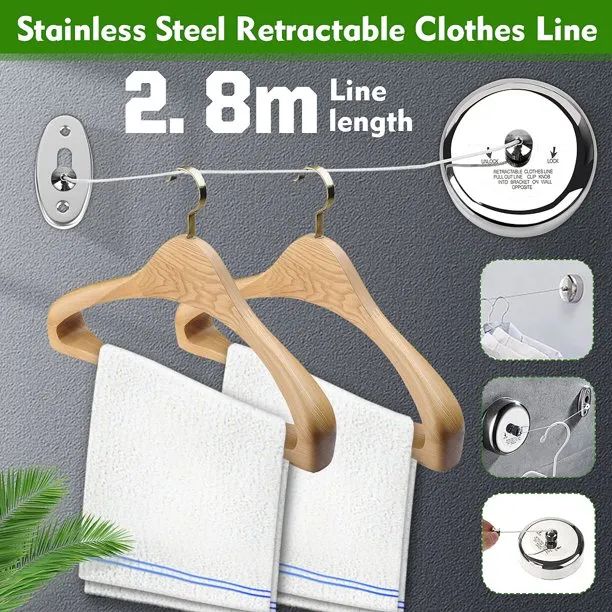 RETRACTABLE CLOTHESLINE HEAVY DUTY CLOTHES LINE ADJUSTABLE CLOTHES ...
