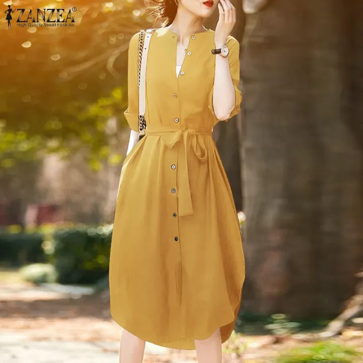Hijabfab Zanzea Women Long Sleeve Shirt Midi Dress Ol Work Casual Loose