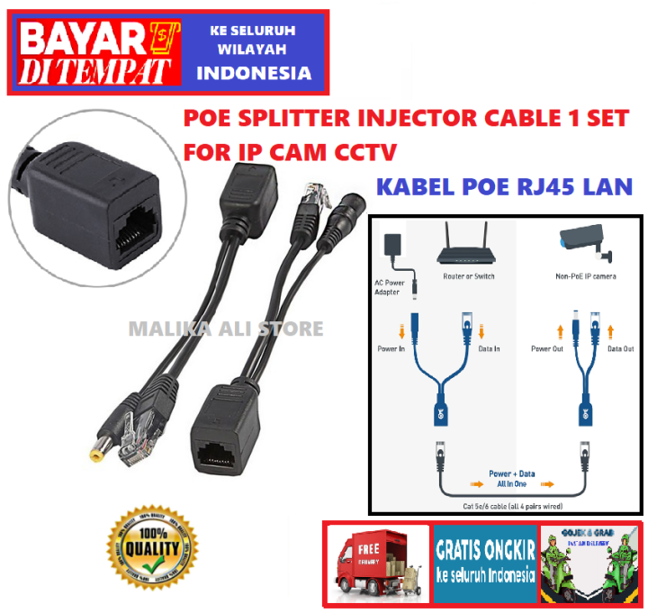 POE SPLITTER INJECTOR CABLE 1 SET FOR IP CAM CCTV - KABEL POE RJ45 LAN | Lazada Indonesia