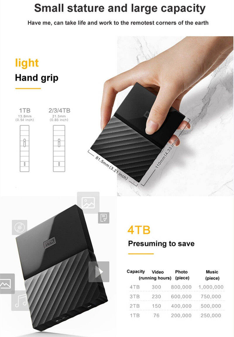 WD My Passport 2TB USB 3.0 HDD 2.5 ฮาร์ดดิสก์แบบพกพา WD Western Digital ...