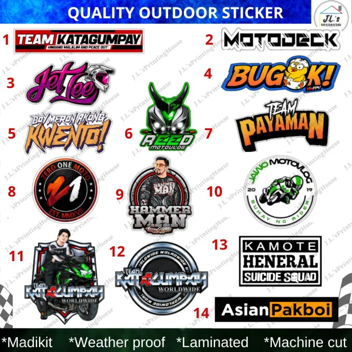 MOTOVLOG Stickers Jet Lee Jawo Team Katagumpay Team Payaman Hammerman ...