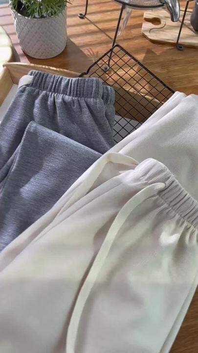Kdgt นุ่มและมีสไตล์ ！2023 กางเกงขากว้างทรงหลวมเอวสูงยางยืดสีเทาสำหรับ