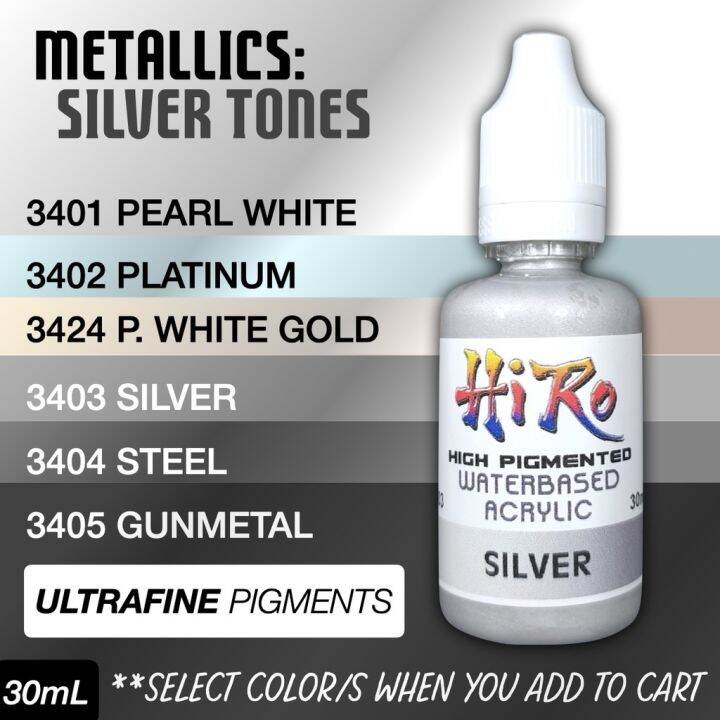 Metallic Silver Tone Colors by Hiro Paints Ultrafine Acrylic Hobby ...