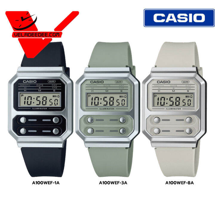 Casio Standard (ประกัน CMG ศูนย์เซ็นทรัล 1 ปี) รุ่น A100WEF-1A (สายสีดำ) A100WEF-3A (สายสีเขียว ...