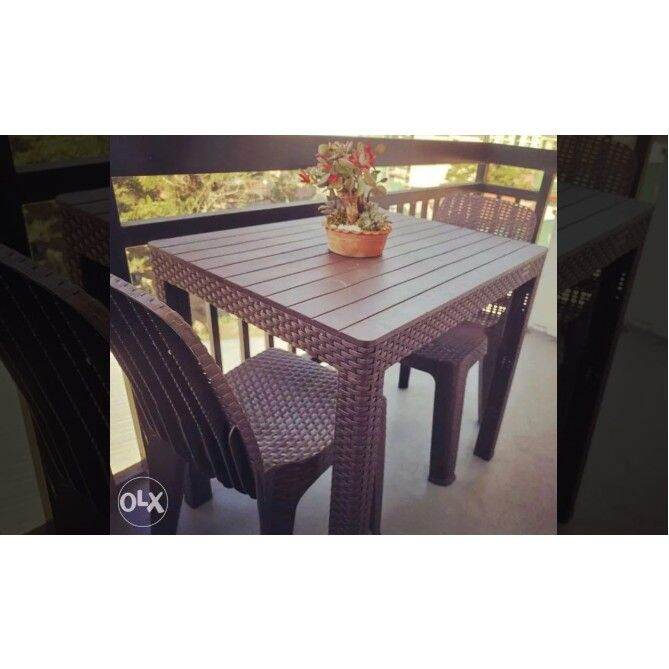 vH%JOLLY Set of Plastic Rattan Chair and Plastic Rattan Coffee Table ...
