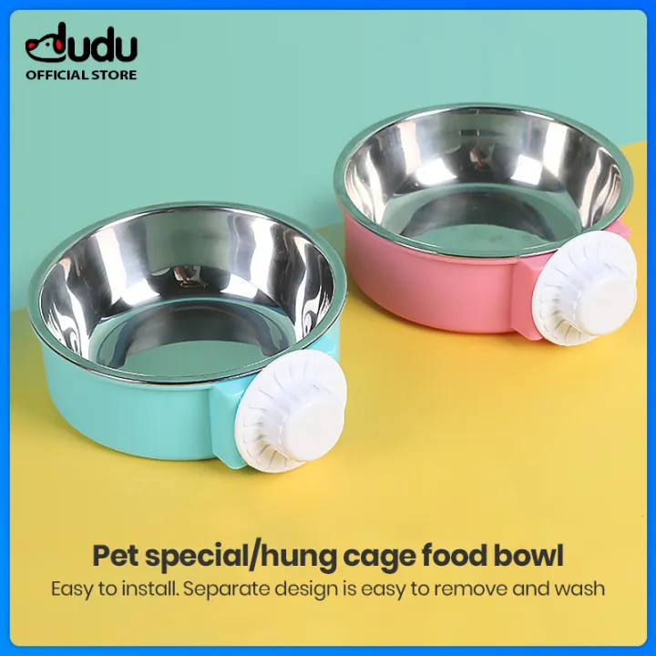 【DUDU Pet】Dogs ชามที่ถอดออกได้ที่แขวนแบบสแตนเลสกรงสัตว์เลี้ยงชามอาหาร ...