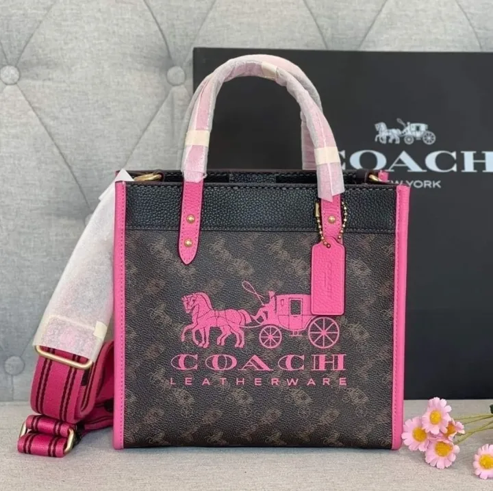 Coach C8456 Field Women's Tote Bag 22 With Horse And Carriage Print And Carriage Badge - Truffle ...