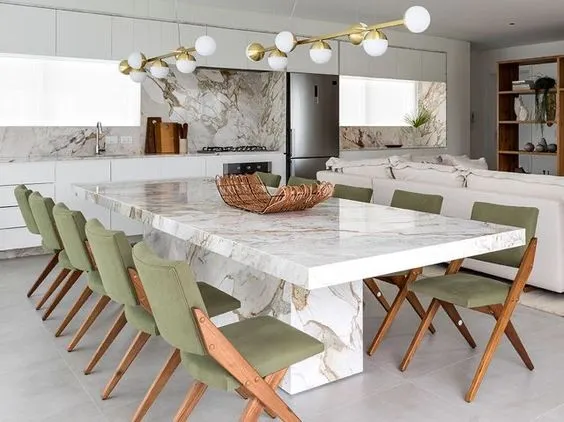 Meja makan 6 seater tempat duduk motip marmer lapis HPL ukuran 120 ...