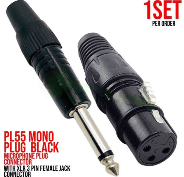 PL55 Mono Plug Microphone Plug Connector Black With XLR 3 Pin Female ...