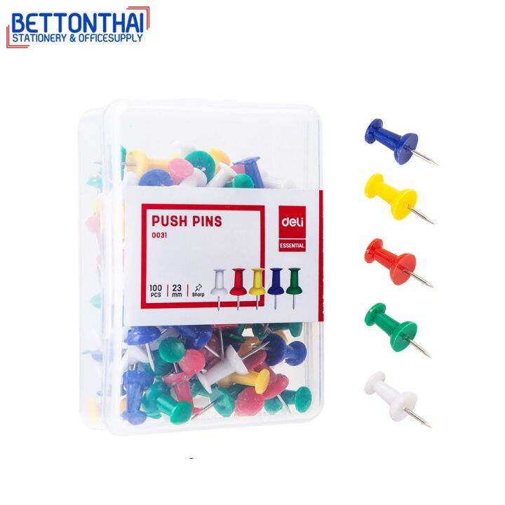 Deli 0031 Color Push Pin หมุดสีเสียบกระดาษ บรรจุ 100 ชิ้น หมุด หมุดปัก ...