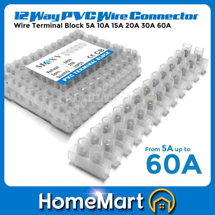 12 Way PVC Connector Wire Terminal Block 5A 10A 15A 20A 30A 60A | Lazada